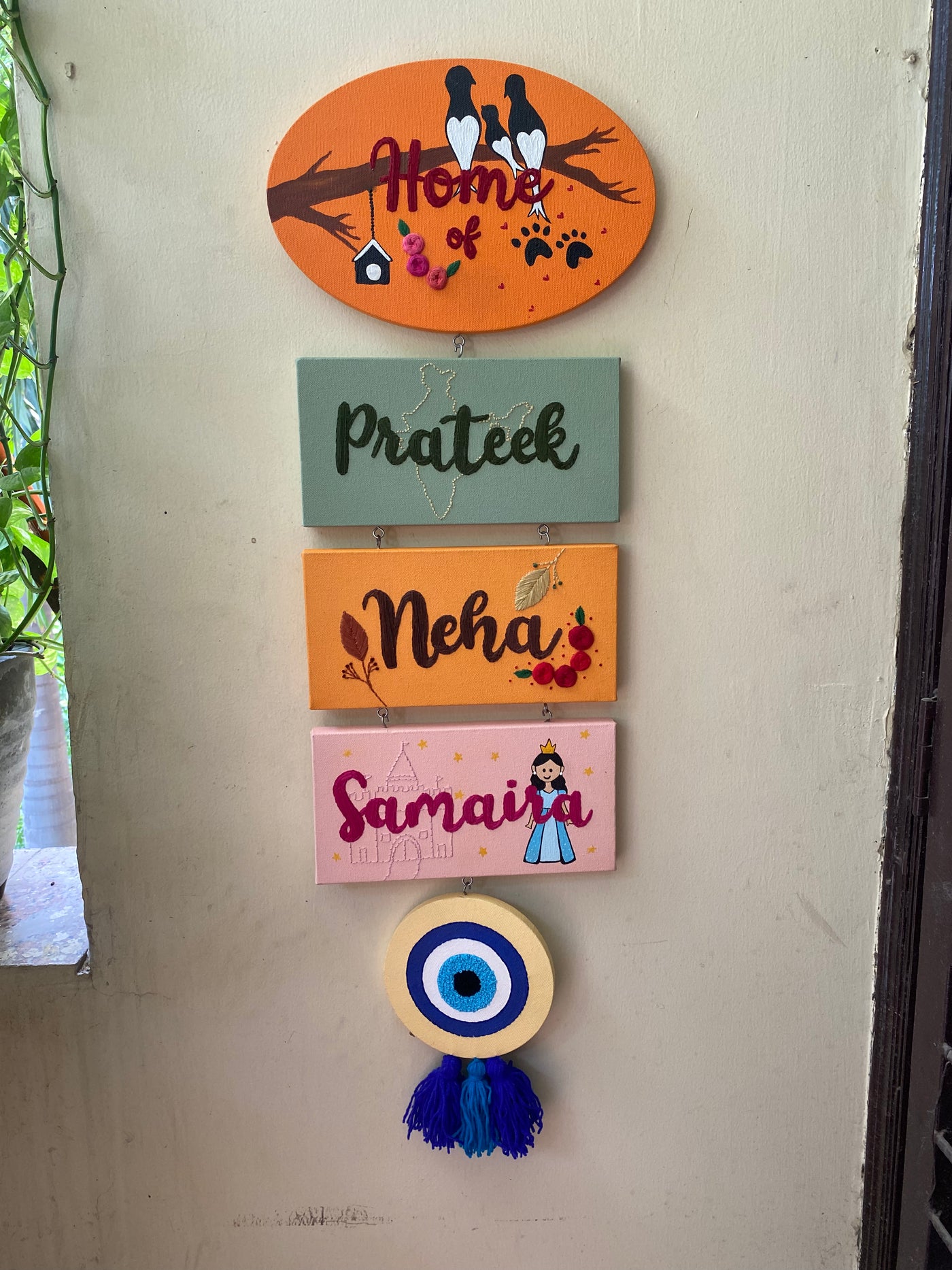 Embroidered Hanging Name Plate - 3 Names – The Summer Stitch