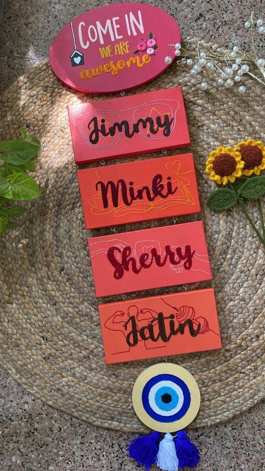 Embroidered Hanging Name Plate - 4 Names – The Summer Stitch